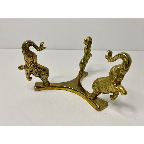 Accents | Solid Brass Three Elephants Trunks Up Display Stand Base ...